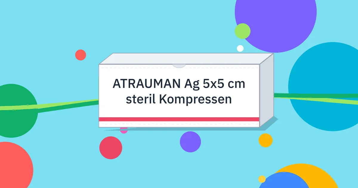 Symbolbild: Packung mit der Aufschrift ATRAUMAN Ag 5x5 cm steril Kompressen (PZN 15824540) – Verfügbarkeit und Bezug in Apotheken in Frankfurt am Main