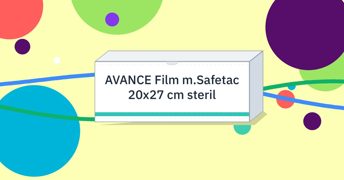 Symbolbild: Packung mit der Aufschrift AVANCE Film m.Safetac 20x27 cm steril (PZN 11643155) – Verfügbarkeit und Bezug in Apotheken in Frankfurt am Main