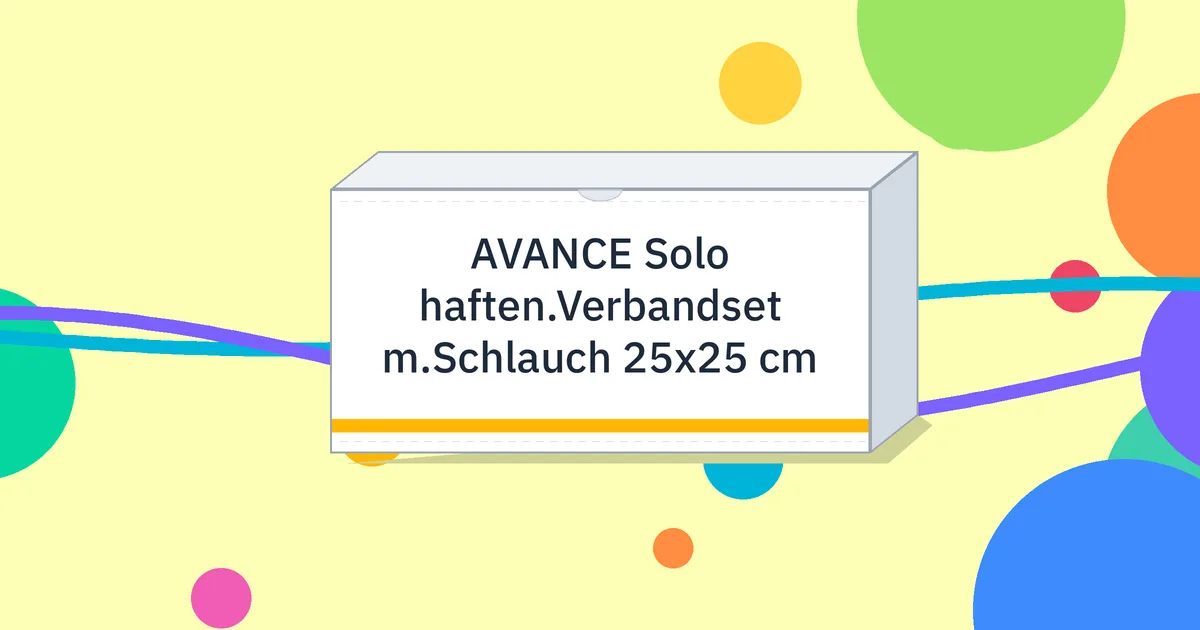 Symbolbild: Packung mit der Aufschrift AVANCE Solo haften.Verbandset m.Schlauch 25x25 cm (PZN 16821791) – Verfügbarkeit und Bezug in Apotheken in Frankfurt am Main