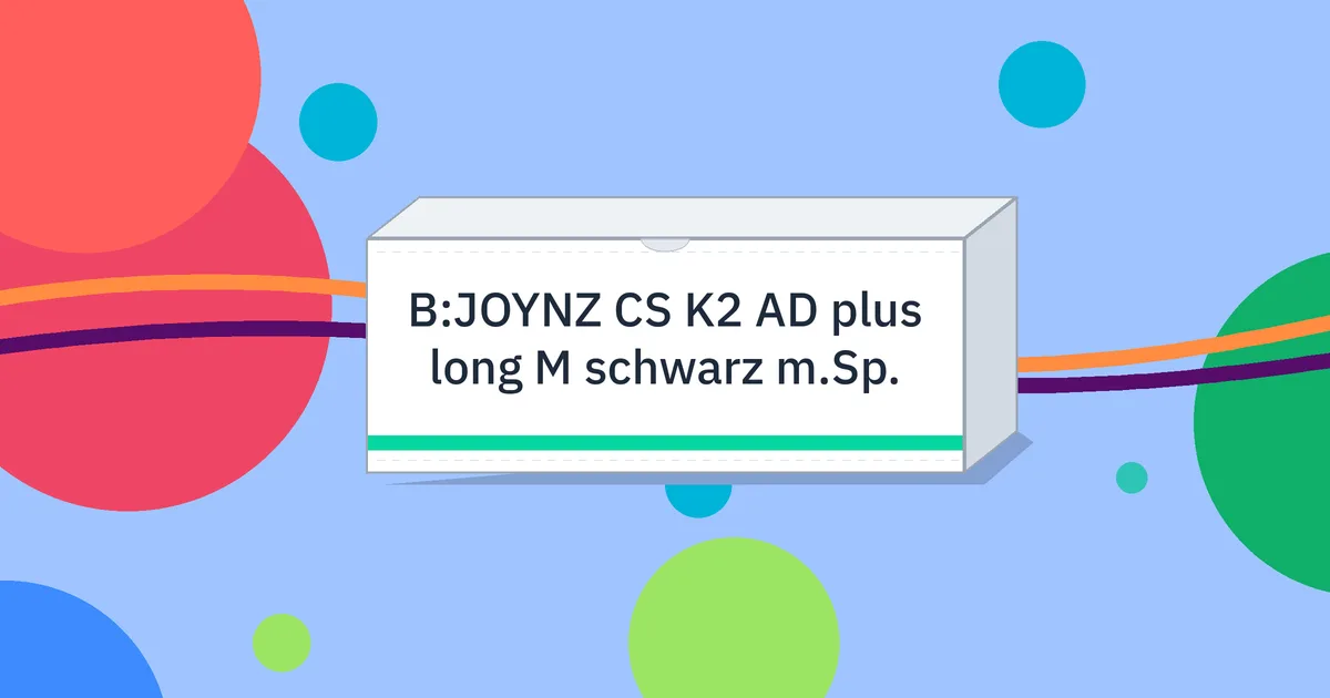 Symbolbild: Packung mit der Aufschrift B:JOYNZ CS K2 AD plus long M schwarz m.Sp. (PZN 20525348) – Verfügbarkeit und Bezug in Apotheken in Frankfurt am Main