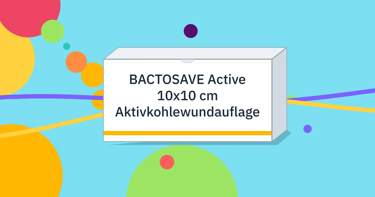 Symbolbild: Packung mit der Aufschrift BACTOSAVE Active 10x10 cm Aktivkohlewundauflage (PZN 17269580) – Verfügbarkeit und Bezug in Apotheken in Frankfurt am Main
