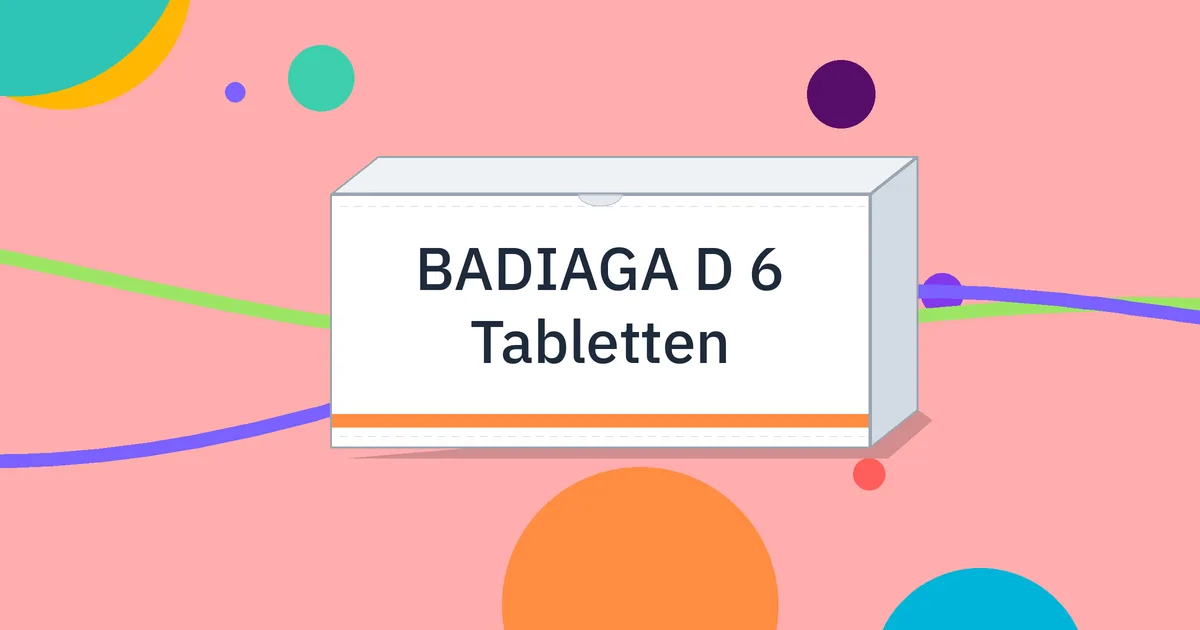 Symbolbild: Packung mit der Aufschrift BADIAGA D 6 Tabletten (PZN 02626324) – Verfügbarkeit und Bezug in Apotheken in Frankfurt am Main