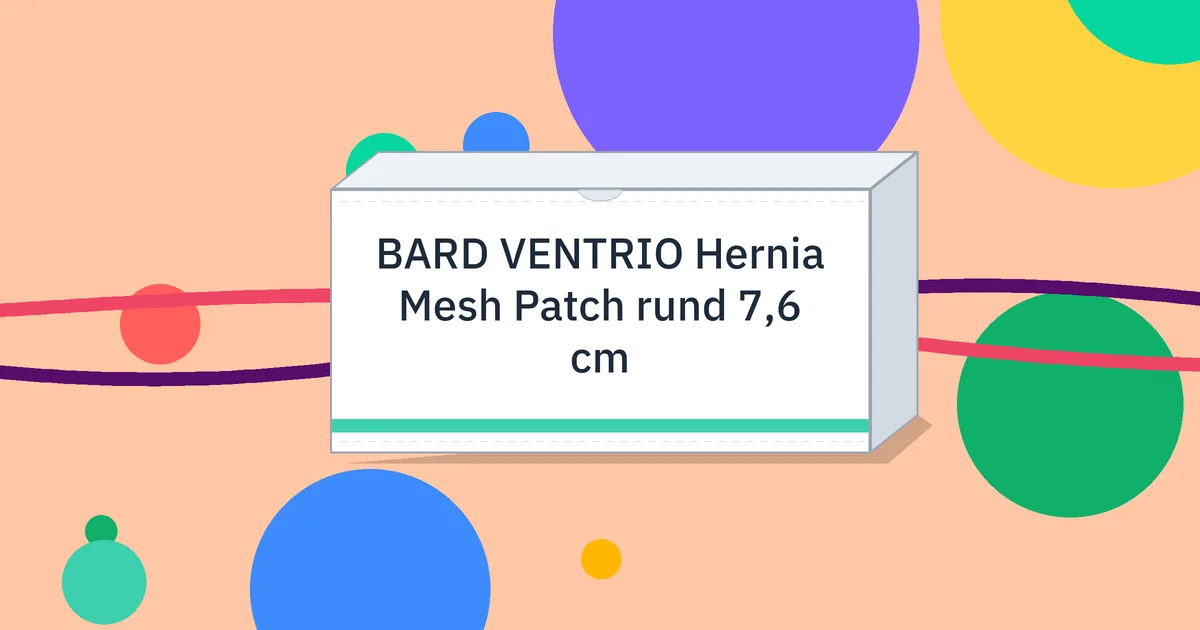 Symbolbild: Packung mit der Aufschrift BARD VENTRIO Hernia Mesh Patch rund 7,6 cm (PZN 05853753) – Verfügbarkeit und Bezug in Apotheken in Frankfurt am Main