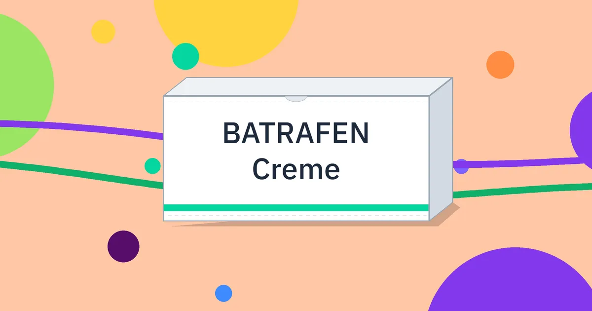 Symbolbild: Packung mit der Aufschrift BATRAFEN Creme (PZN 02358591) – Verfügbarkeit und Bezug in Apotheken in Frankfurt am Main