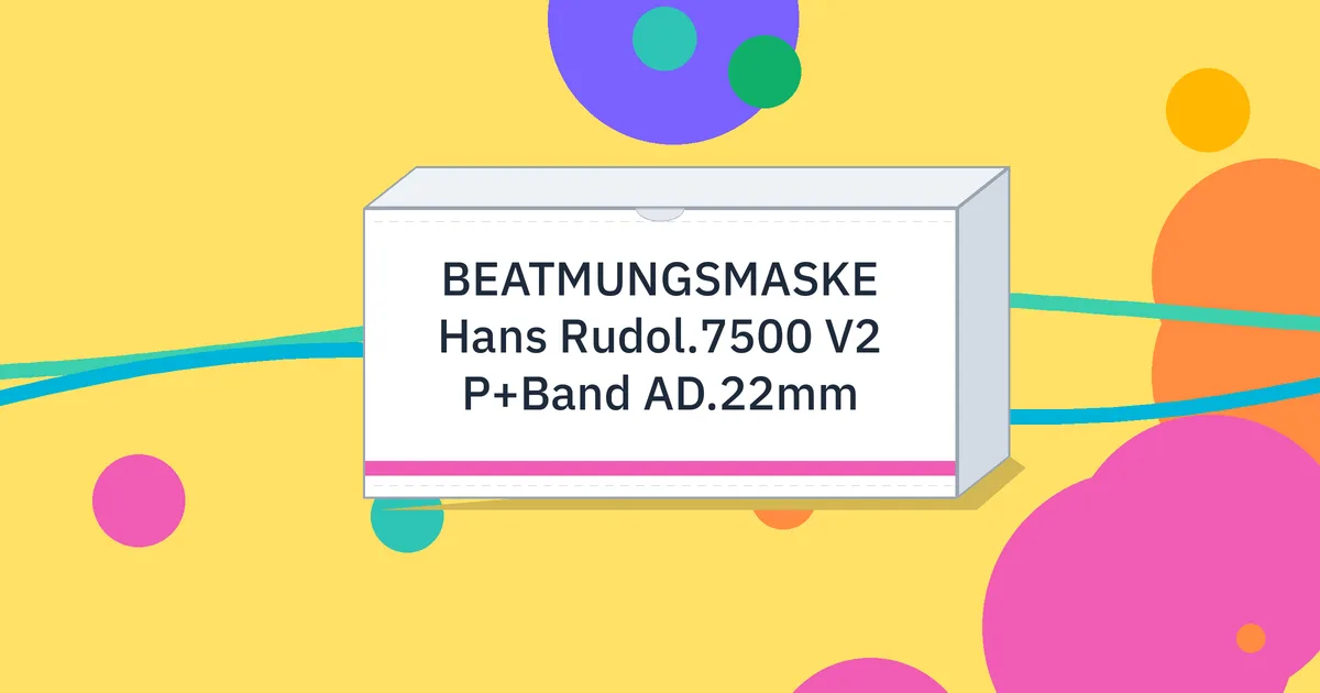 Symbolbild: Packung mit der Aufschrift BEATMUNGSMASKE Hans Rudol.7500 V2 P+Band AD.22mm (PZN 17303259) – Verfügbarkeit und Bezug in Apotheken in Frankfurt am Main