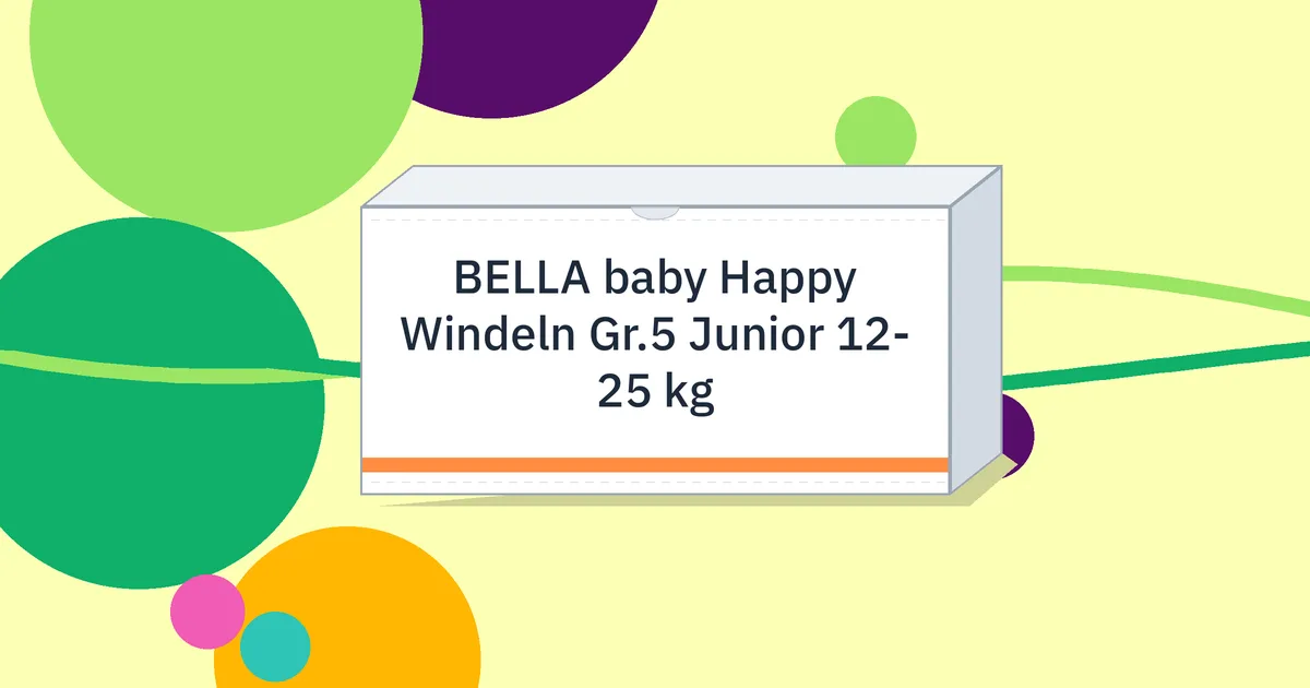 Symbolbild: Packung mit der Aufschrift BELLA baby Happy Windeln Gr.5 Junior 12-25 kg (PZN 15210252) – Verfügbarkeit und Bezug in Apotheken in Frankfurt am Main