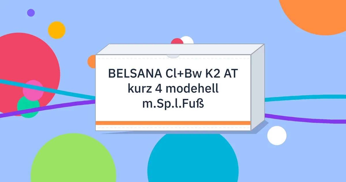 Symbolbild: Packung mit der Aufschrift BELSANA Cl+Bw K2 AT kurz 4 modehell m.Sp.l.Fuß (PZN 12253031) – Verfügbarkeit und Bezug in Apotheken in Frankfurt am Main