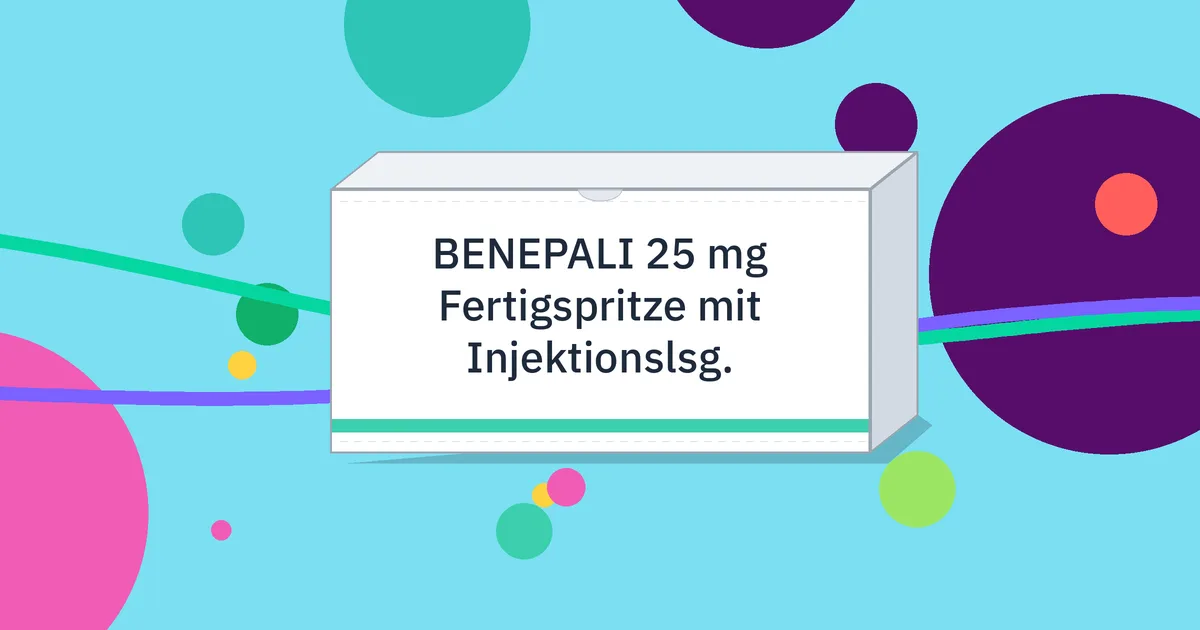 Symbolbild: Packung mit der Aufschrift BENEPALI 25 mg Fertigspritze mit Injektionslsg. (PZN 13167173) – Verfügbarkeit und Bezug in Apotheken in Frankfurt am Main