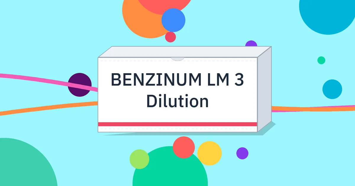 Symbolbild: Packung mit der Aufschrift BENZINUM LM 3 Dilution (PZN 12791923) – Verfügbarkeit und Bezug in Apotheken in Frankfurt am Main
