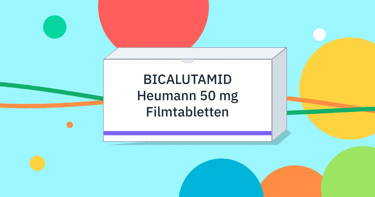 Symbolbild: Packung mit der Aufschrift BICALUTAMID Heumann 50 mg Filmtabletten (PZN 01897423) – Verfügbarkeit und Bezug in Apotheken in Frankfurt am Main