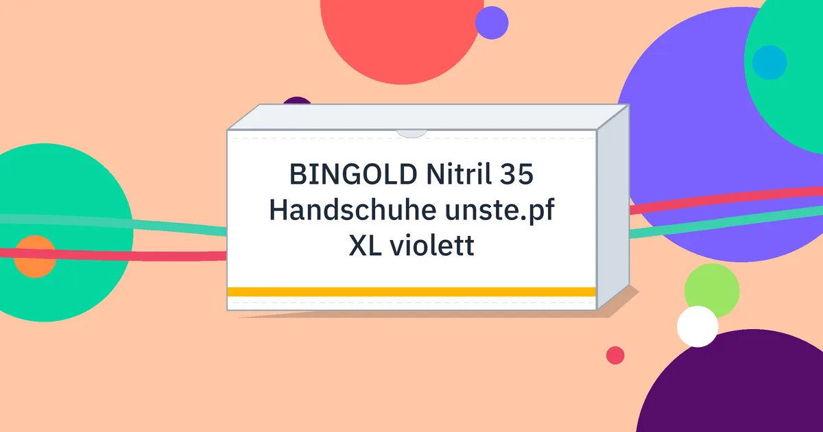 Symbolbild: Packung mit der Aufschrift BINGOLD Nitril 35 Handschuhe unste.pf XL violett (PZN 19472322) – Verfügbarkeit und Bezug in Apotheken in Frankfurt am Main