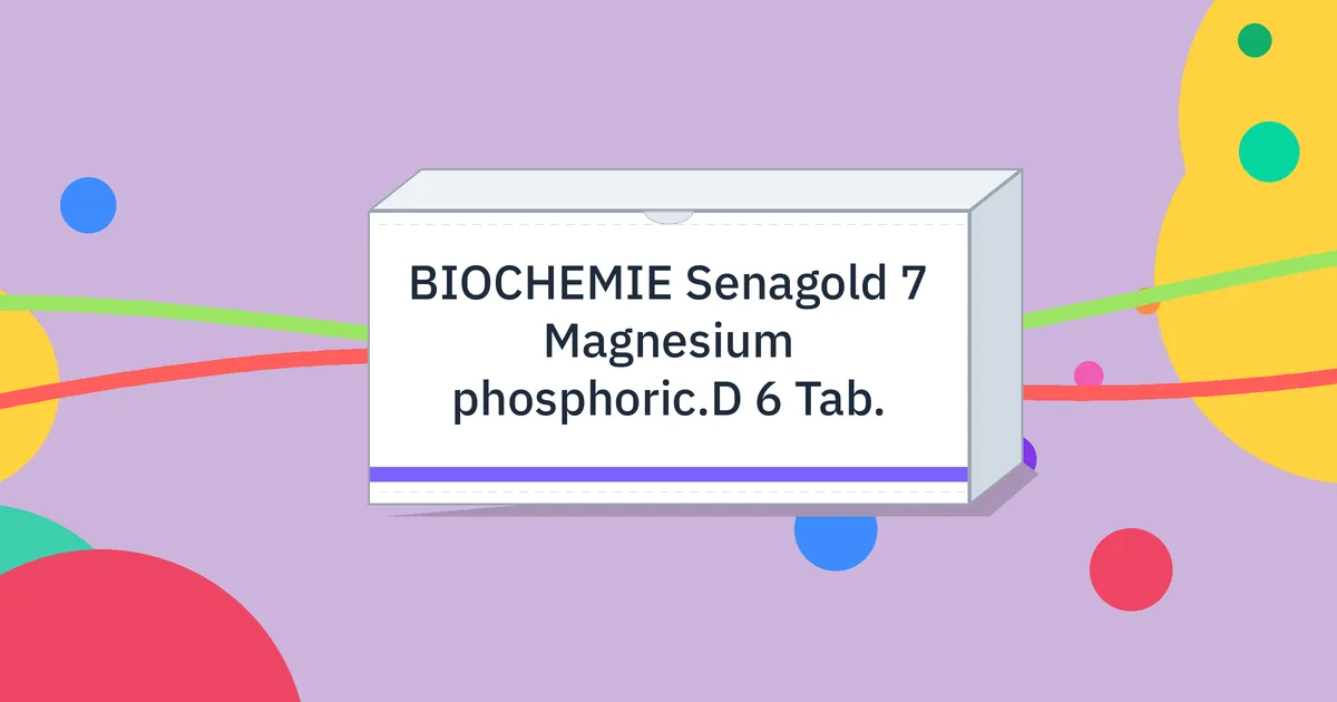 Symbolbild: Packung mit der Aufschrift BIOCHEMIE Senagold 7 Magnesium phosphoric.D 6 Tab. (PZN 06827456) – Verfügbarkeit und Bezug in Apotheken in Frankfurt am Main