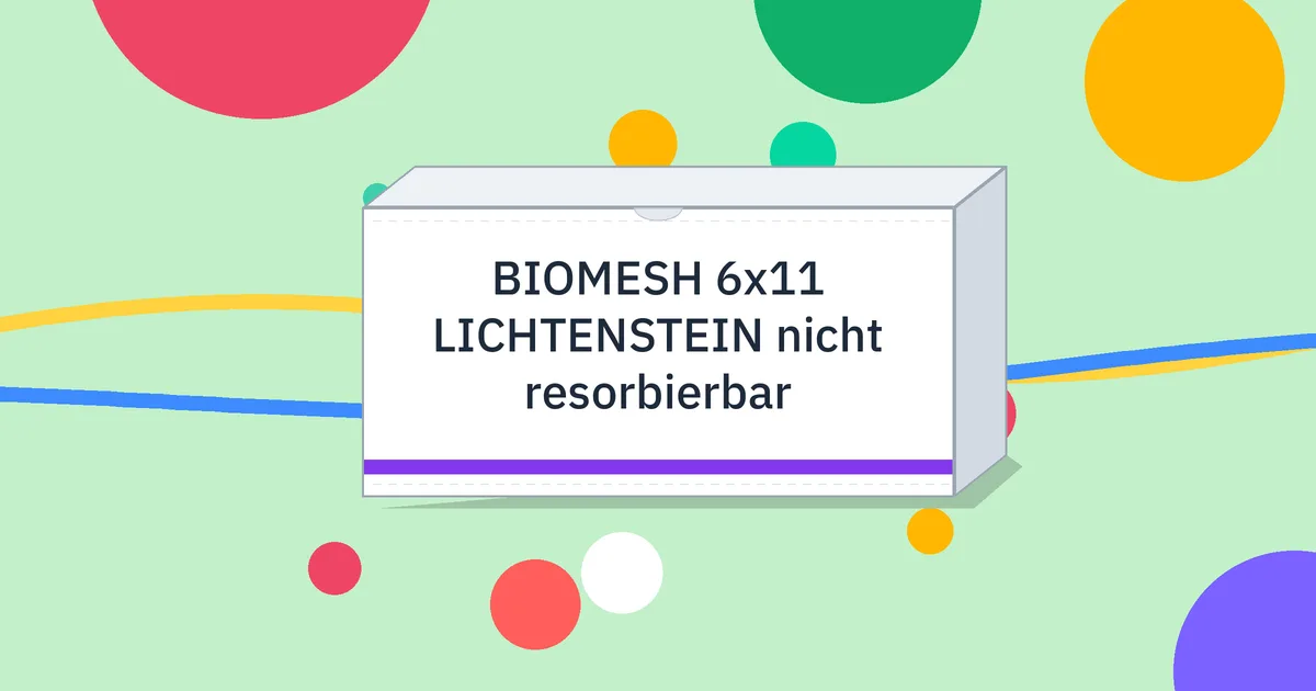 Symbolbild: Packung mit der Aufschrift BIOMESH 6x11 LICHTENSTEIN nicht resorbierbar (PZN 19504625) – Verfügbarkeit und Bezug in Apotheken in Frankfurt am Main