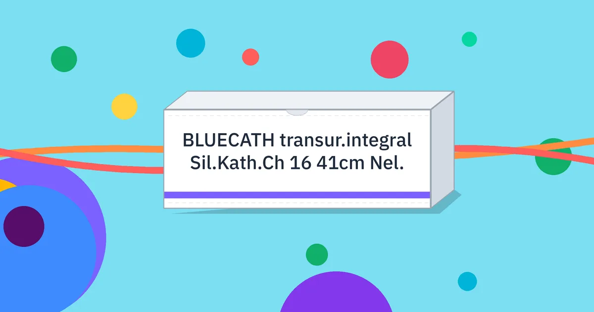 Symbolbild: Packung mit der Aufschrift BLUECATH transur.integral Sil.Kath.Ch 16 41cm Nel. (PZN 18064532) – Verfügbarkeit und Bezug in Apotheken in Frankfurt am Main