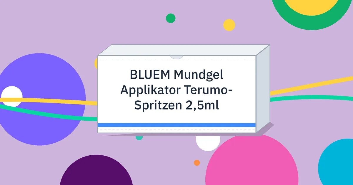 Symbolbild: Packung mit der Aufschrift BLUEM Mundgel Applikator Terumo-Spritzen 2,5ml (PZN 16165996) – Verfügbarkeit und Bezug in Apotheken in Frankfurt am Main