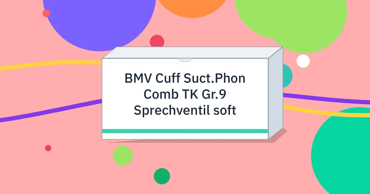 Symbolbild: Packung mit der Aufschrift BMV Cuff Suct.Phon Comb TK Gr.9 Sprechventil soft (PZN 18384001) – Verfügbarkeit und Bezug in Apotheken in Frankfurt am Main