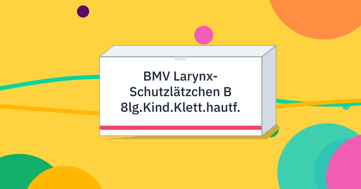 Symbolbild: Packung mit der Aufschrift BMV Larynx-Schutzlätzchen B 8lg.Kind.Klett.hautf. (PZN 10083731) – Verfügbarkeit und Bezug in Apotheken in Frankfurt am Main