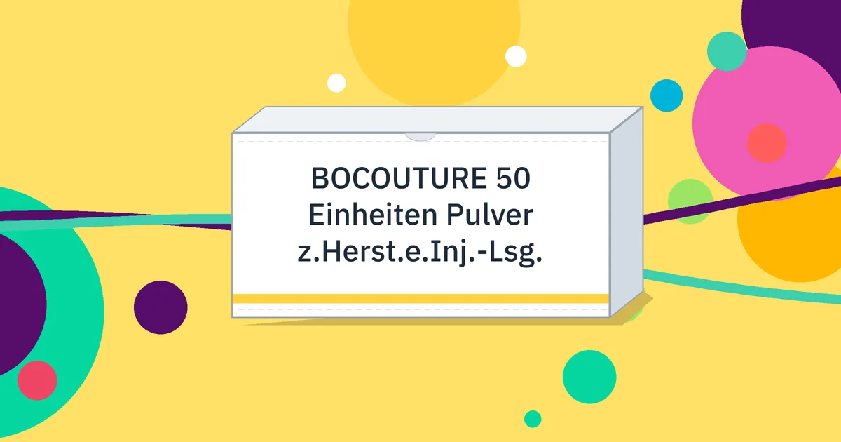 Symbolbild: Packung mit der Aufschrift BOCOUTURE 50 Einheiten Pulver z.Herst.e.Inj.-Lsg. (PZN 17453154) – Verfügbarkeit und Bezug in Apotheken in Frankfurt am Main