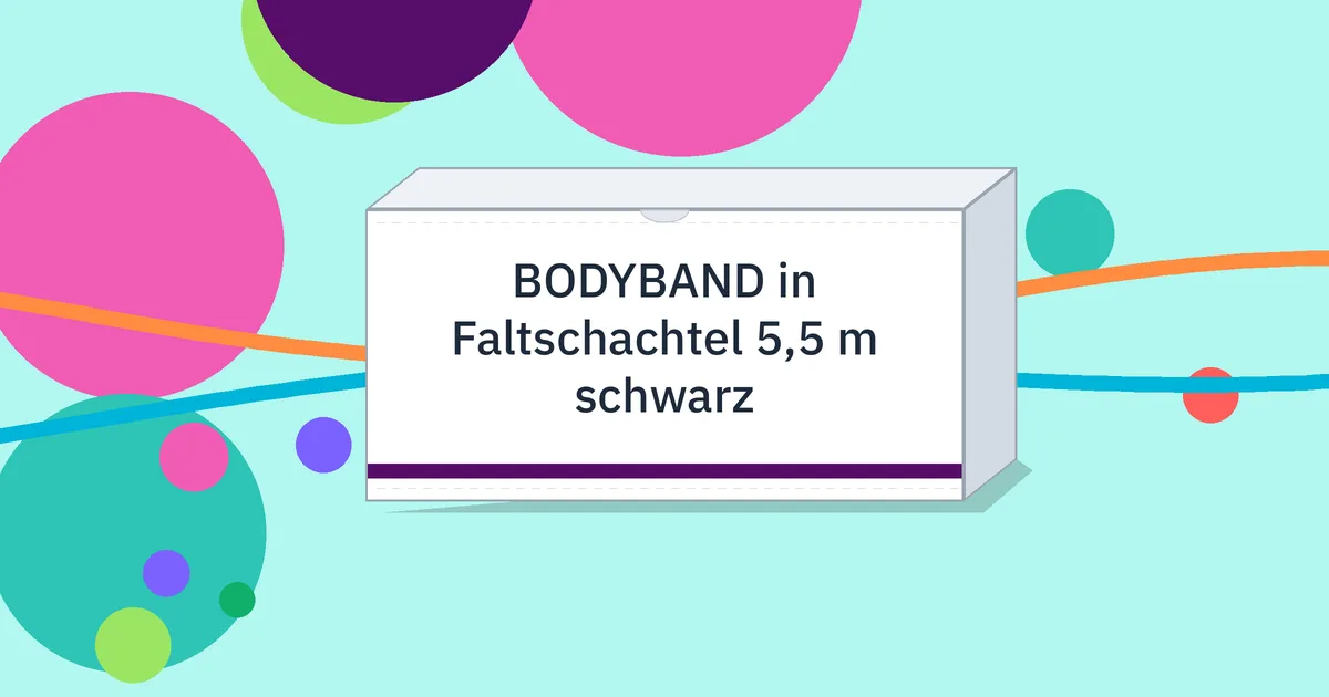 Symbolbild: Packung mit der Aufschrift BODYBAND in Faltschachtel 5,5 m schwarz (PZN 10076553) – Verfügbarkeit und Bezug in Apotheken in Frankfurt am Main
