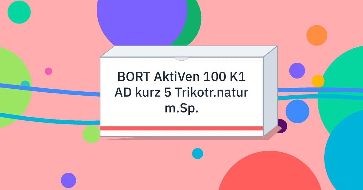 Symbolbild: Packung mit der Aufschrift BORT AktiVen 100 K1 AD kurz 5 Trikotr.natur m.Sp. (PZN 13726247) – Verfügbarkeit und Bezug in Apotheken in Frankfurt am Main
