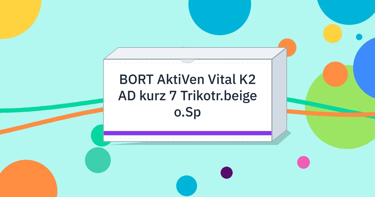 Symbolbild: Packung mit der Aufschrift BORT AktiVen Vital K2 AD kurz 7 Trikotr.beige o.Sp (PZN 13727146) – Verfügbarkeit und Bezug in Apotheken in Frankfurt am Main