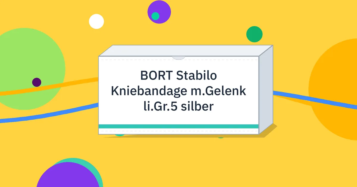 Symbolbild: Packung mit der Aufschrift BORT Stabilo Kniebandage m.Gelenk li.Gr.5 silber (PZN 16845917) – Verfügbarkeit und Bezug in Apotheken in Frankfurt am Main