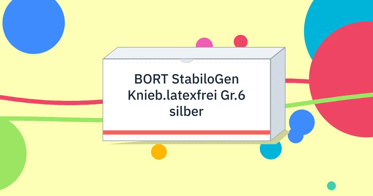 Symbolbild: Packung mit der Aufschrift BORT StabiloGen Knieb.latexfrei Gr.6 silber (PZN 16846354) – Verfügbarkeit und Bezug in Apotheken in Frankfurt am Main