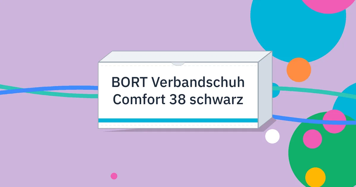Symbolbild: Packung mit der Aufschrift BORT Verbandschuh Comfort 38 schwarz (PZN 02730027) – Verfügbarkeit und Bezug in Apotheken in Frankfurt am Main