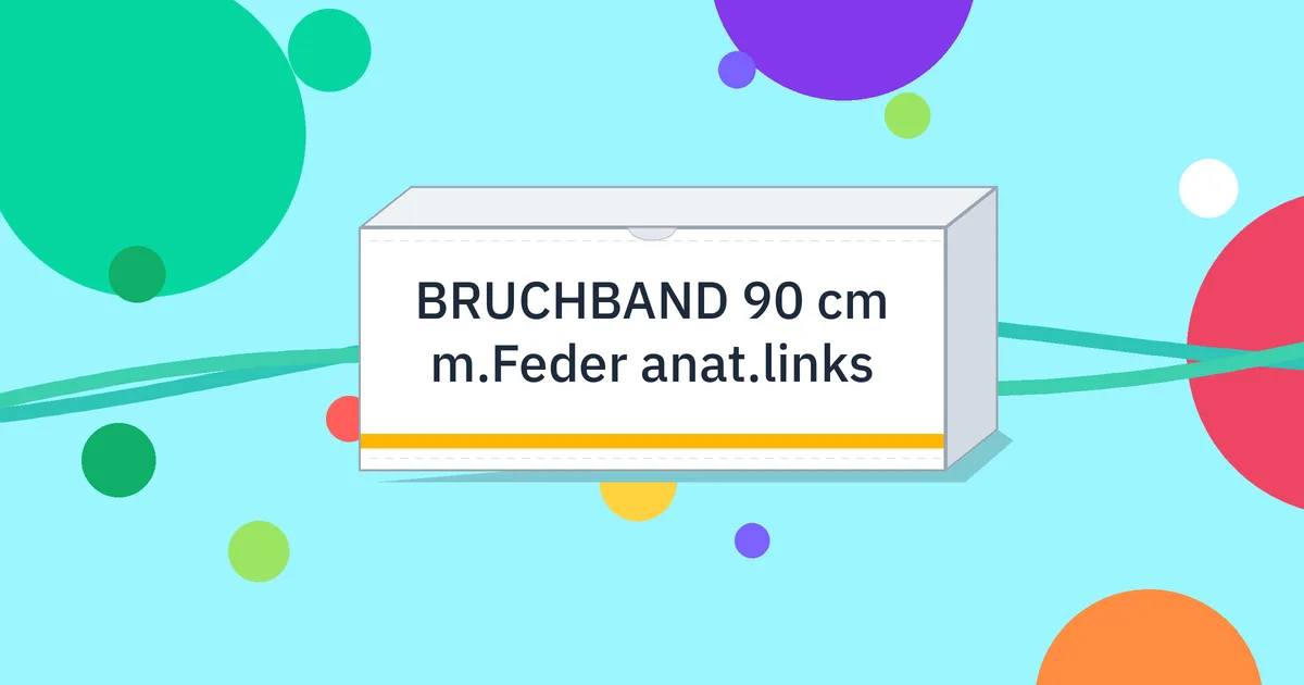 Symbolbild: Packung mit der Aufschrift BRUCHBAND 90 cm m.Feder anat.links (PZN 02007489) – Verfügbarkeit und Bezug in Apotheken in Frankfurt am Main