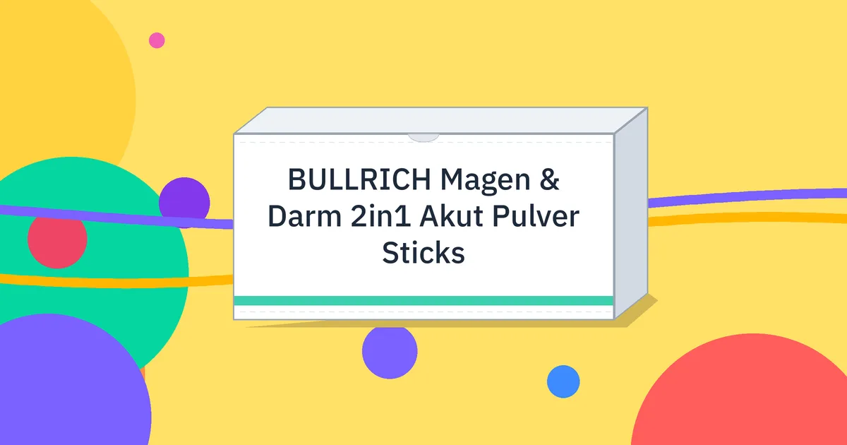 Symbolbild: Packung mit der Aufschrift BULLRICH Magen & Darm 2in1 Akut Pulver Sticks (PZN 18048527) – Verfügbarkeit und Bezug in Apotheken in Frankfurt am Main