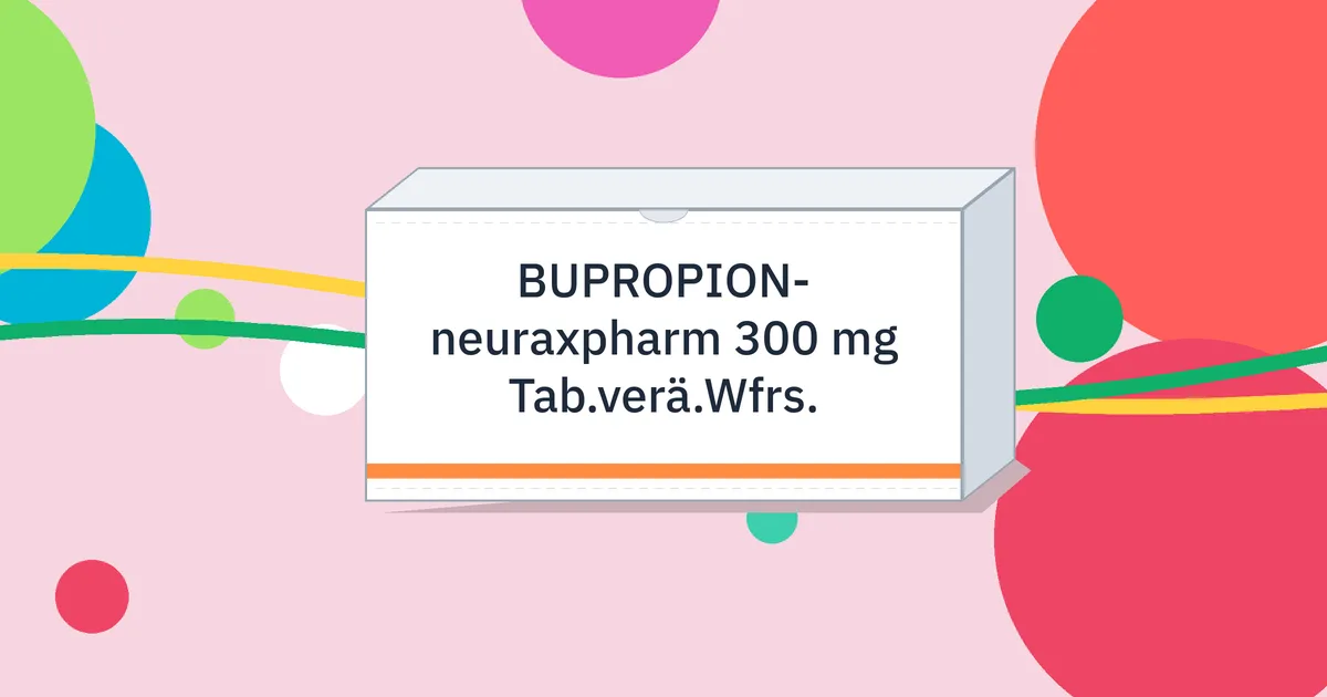 Symbolbild: Packung mit der Aufschrift BUPROPION-neuraxpharm 300 mg Tab.verä.Wfrs. (PZN 14251929) – Verfügbarkeit und Bezug in Apotheken in Frankfurt am Main