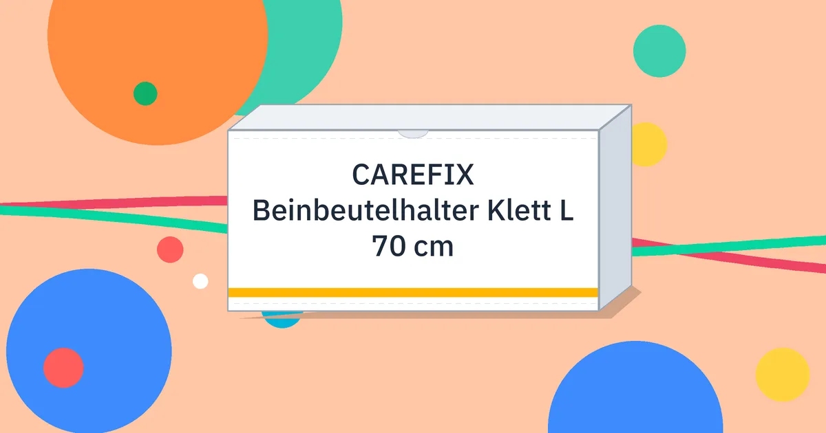 Symbolbild: Packung mit der Aufschrift CAREFIX Beinbeutelhalter Klett L 70 cm (PZN 15254479) – Verfügbarkeit und Bezug in Apotheken in Frankfurt am Main