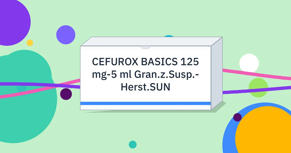 Symbolbild: Packung mit der Aufschrift CEFUROX BASICS 125 mg-5 ml Gran.z.Susp.-Herst.SUN (PZN 16231902) – Verfügbarkeit und Bezug in Apotheken in Frankfurt am Main
