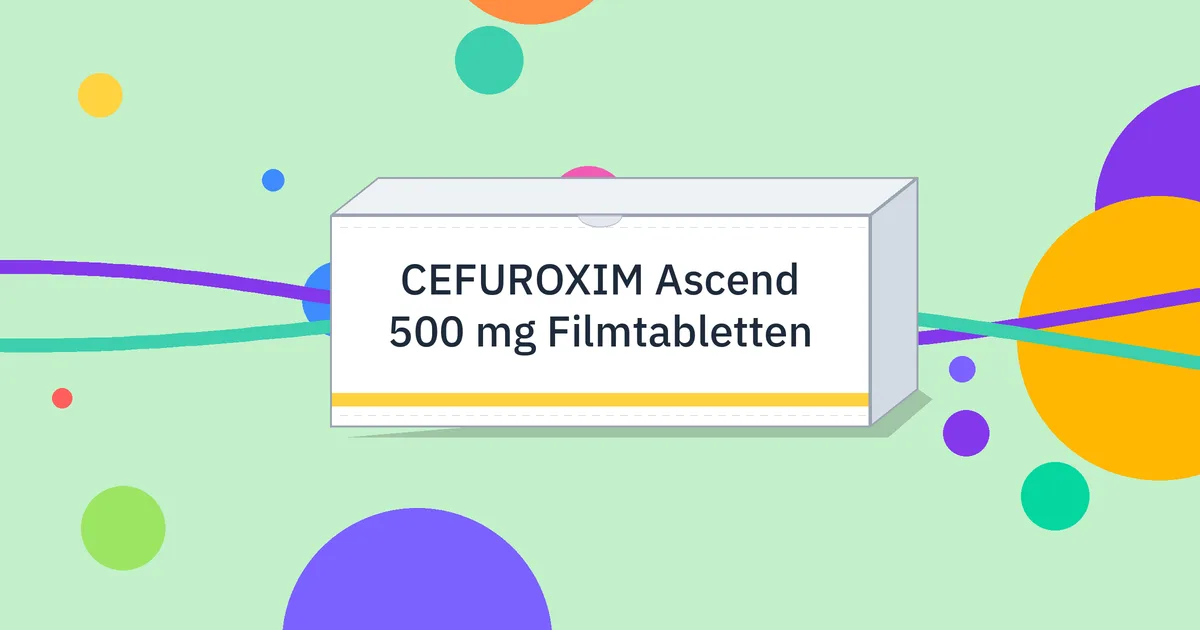 Symbolbild: Packung mit der Aufschrift CEFUROXIM Ascend 500 mg Filmtabletten (PZN 18250766) – Verfügbarkeit und Bezug in Apotheken in Frankfurt am Main