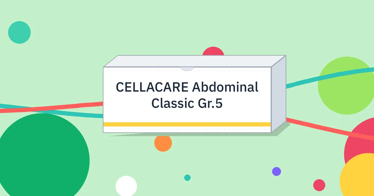 Symbolbild: Packung mit der Aufschrift CELLACARE Abdominal Classic Gr.5 (PZN 16536547) – Verfügbarkeit und Bezug in Apotheken in Frankfurt am Main