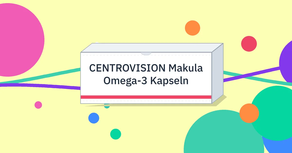 Symbolbild: Packung mit der Aufschrift CENTROVISION Makula Omega-3 Kapseln (PZN 15415965) – Verfügbarkeit und Bezug in Apotheken in Frankfurt am Main