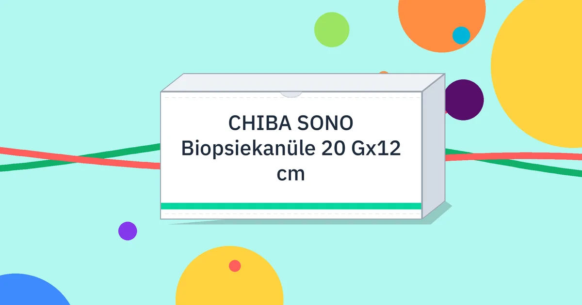 Symbolbild: Packung mit der Aufschrift CHIBA SONO Biopsiekanüle 20 Gx12 cm (PZN 03928547) – Verfügbarkeit und Bezug in Apotheken in Frankfurt am Main