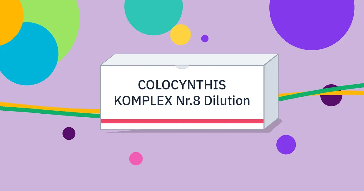 Symbolbild: Packung mit der Aufschrift COLOCYNTHIS KOMPLEX Nr.8 Dilution (PZN 01910046) – Verfügbarkeit und Bezug in Apotheken in Frankfurt am Main