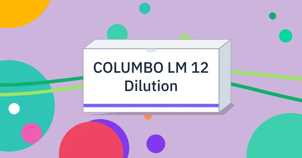 Symbolbild: Packung mit der Aufschrift COLUMBO LM 12 Dilution (PZN 13448765) – Verfügbarkeit und Bezug in Apotheken in Frankfurt am Main