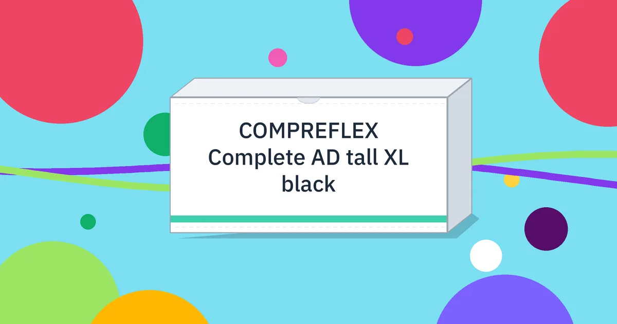 Symbolbild: Packung mit der Aufschrift COMPREFLEX Complete AD tall XL black (PZN 19535324) – Verfügbarkeit und Bezug in Apotheken in Frankfurt am Main