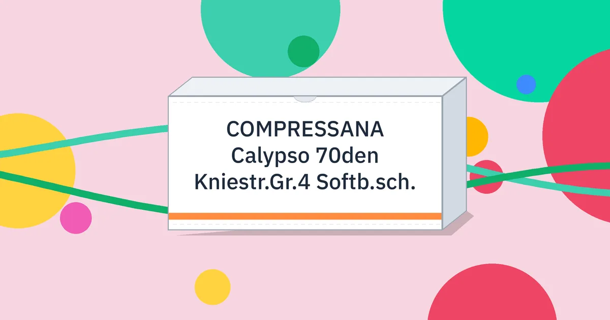 Symbolbild: Packung mit der Aufschrift COMPRESSANA Calypso 70den Kniestr.Gr.4 Softb.sch. (PZN 07719668) – Verfügbarkeit und Bezug in Apotheken in Frankfurt am Main