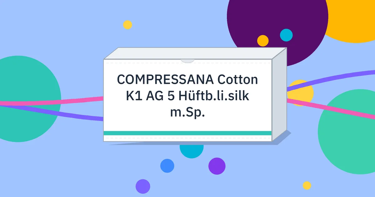 Symbolbild: Packung mit der Aufschrift COMPRESSANA Cotton K1 AG 5 Hüftb.li.silk m.Sp. (PZN 12980771) – Verfügbarkeit und Bezug in Apotheken in Frankfurt am Main
