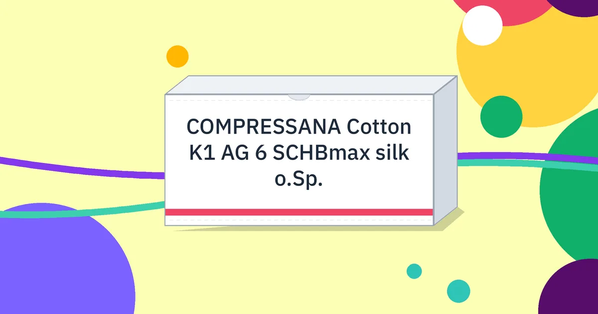 Symbolbild: Packung mit der Aufschrift COMPRESSANA Cotton K1 AG 6 SCHBmax silk o.Sp. (PZN 16960038) – Verfügbarkeit und Bezug in Apotheken in Frankfurt am Main