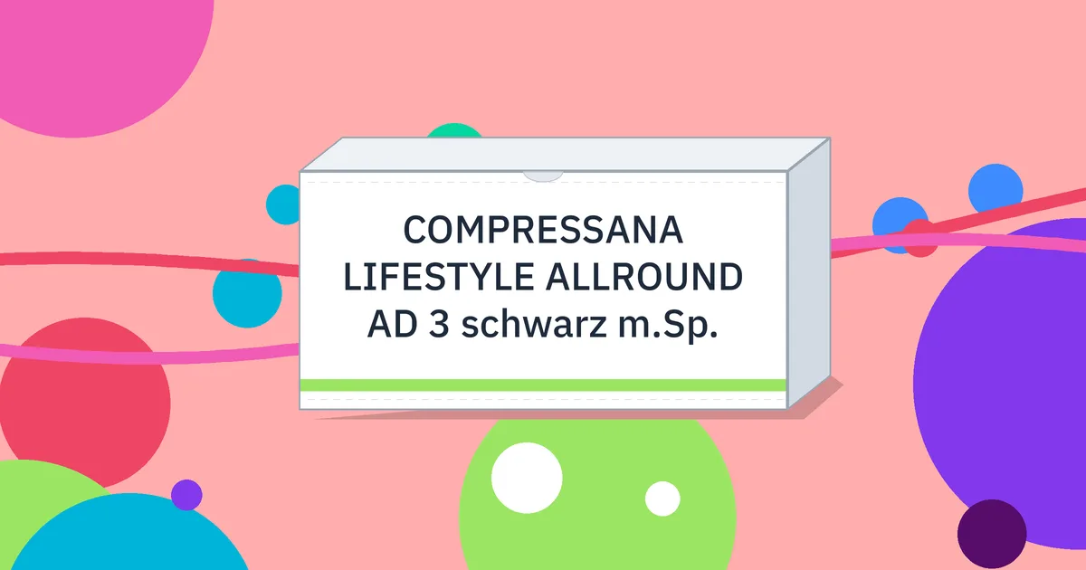 Symbolbild: Packung mit der Aufschrift COMPRESSANA LIFESTYLE ALLROUND AD 3 schwarz m.Sp. (PZN 18367273) – Verfügbarkeit und Bezug in Apotheken in Frankfurt am Main