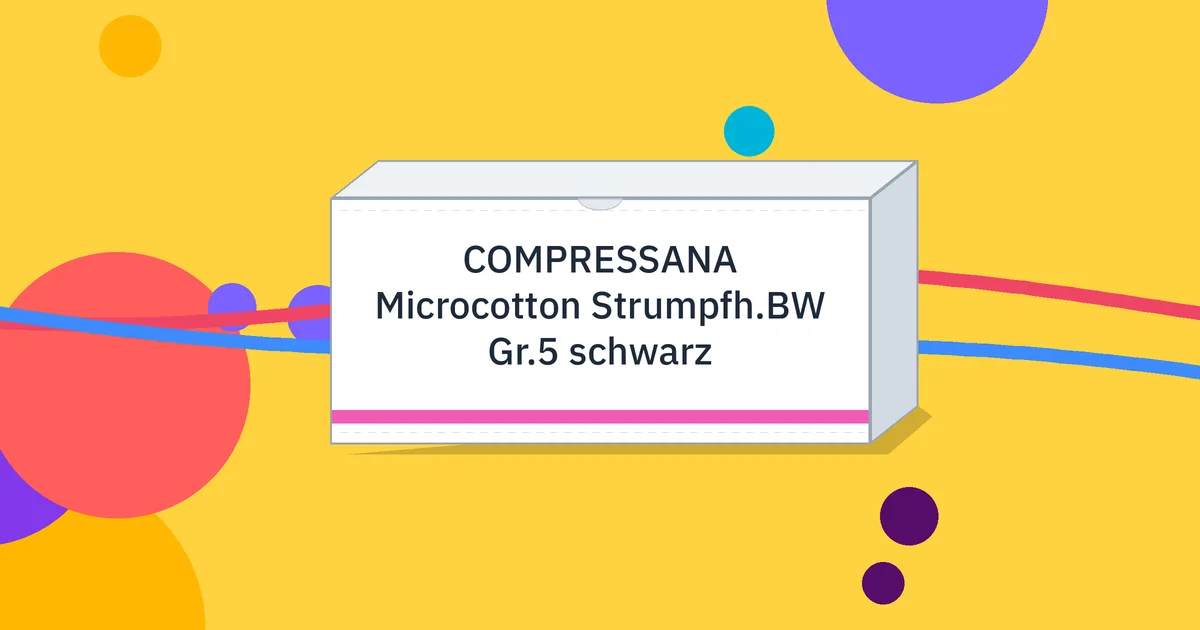Symbolbild: Packung mit der Aufschrift COMPRESSANA Microcotton Strumpfh.BW Gr.5 schwarz (PZN 09210006) – Verfügbarkeit und Bezug in Apotheken in Frankfurt am Main