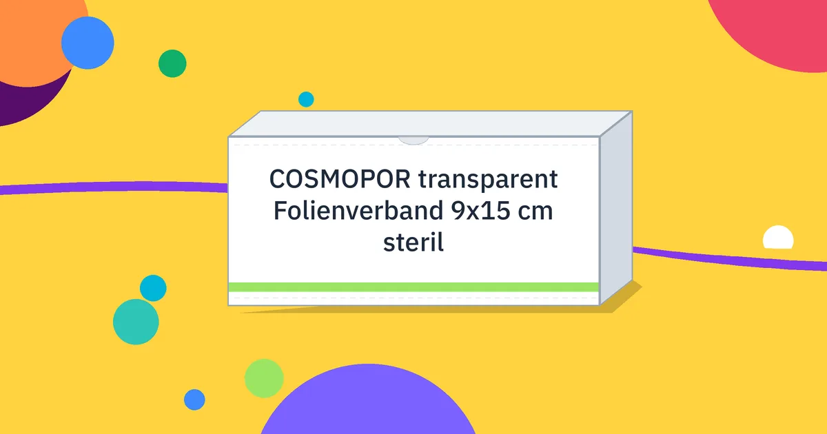 Symbolbild: Packung mit der Aufschrift COSMOPOR transparent Folienverband 9x15 cm steril (PZN 17206183) – Verfügbarkeit und Bezug in Apotheken in Frankfurt am Main