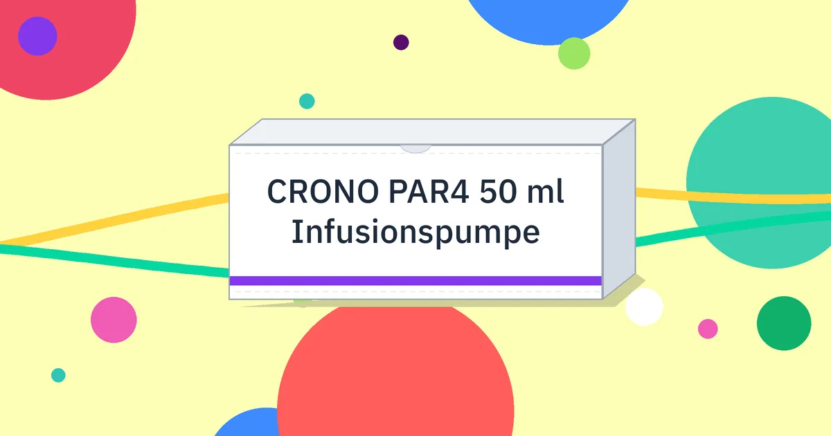 Symbolbild: Packung mit der Aufschrift CRONO PAR4 50 ml Infusionspumpe (PZN 19175400) – Verfügbarkeit und Bezug in Apotheken in Frankfurt am Main