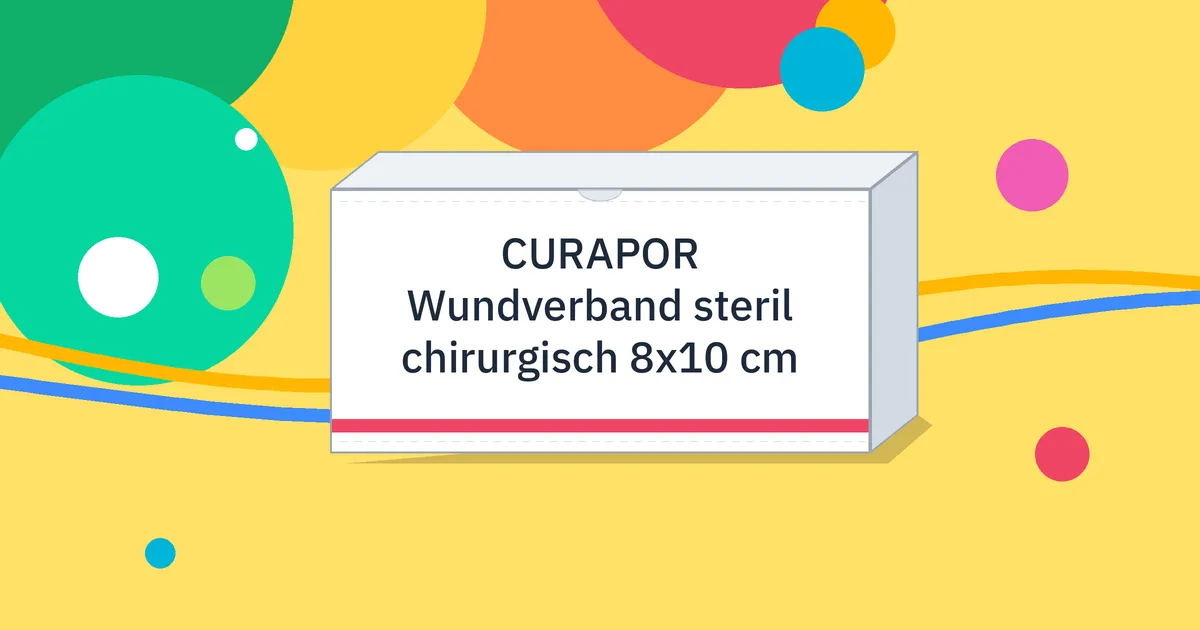 Symbolbild: Packung mit der Aufschrift CURAPOR Wundverband steril chirurgisch 8x10 cm (PZN 15320584) – Verfügbarkeit und Bezug in Apotheken in Frankfurt am Main