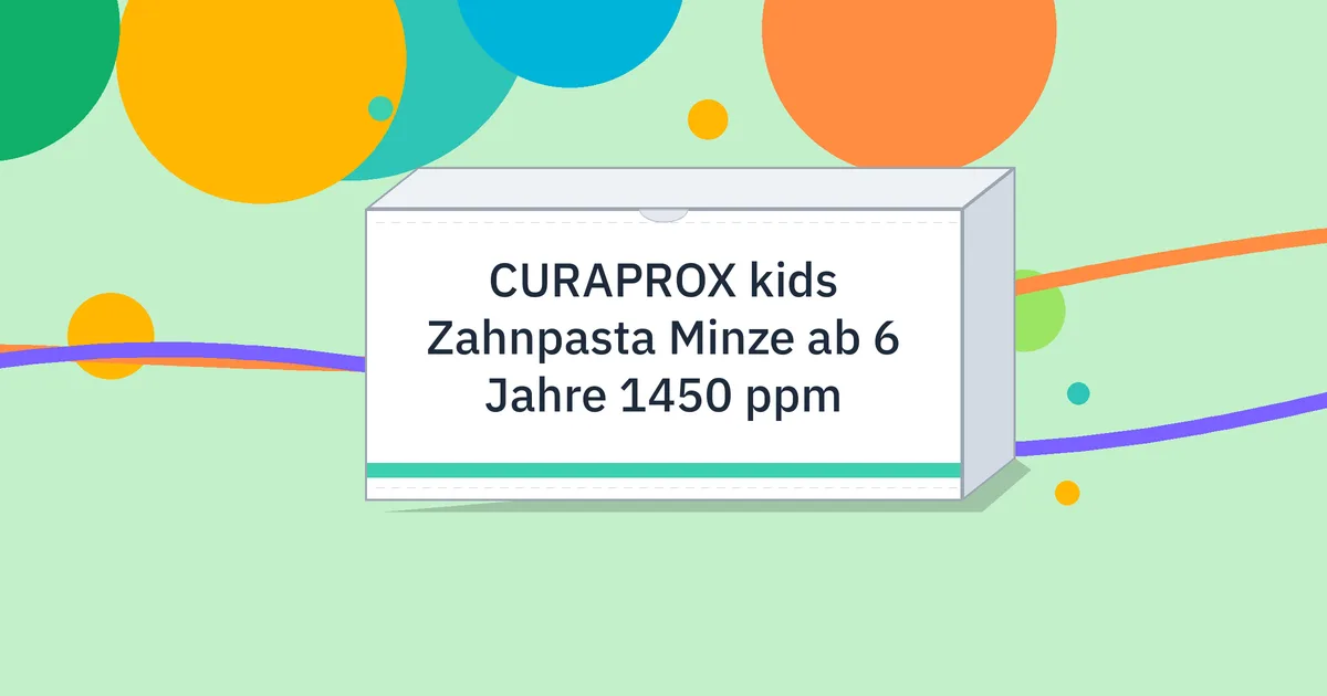 Symbolbild: Packung mit der Aufschrift CURAPROX kids Zahnpasta Minze ab 6 Jahre 1450 ppm (PZN 17616946) – Verfügbarkeit und Bezug in Apotheken in Frankfurt am Main
