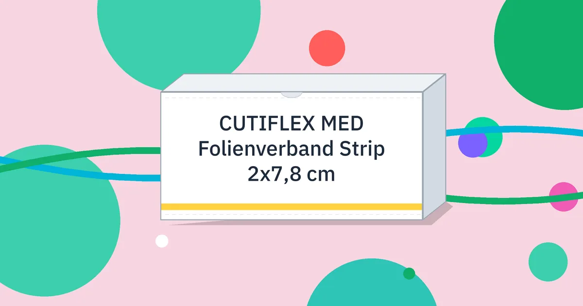 Symbolbild: Packung mit der Aufschrift CUTIFLEX MED Folienverband Strip 2x7,8 cm (PZN 20111546) – Verfügbarkeit und Bezug in Apotheken in Frankfurt am Main